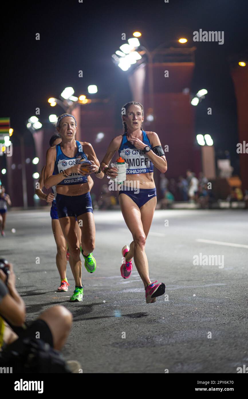 Carrie Dimoff participating in the Doha 2019 World Athletics ...