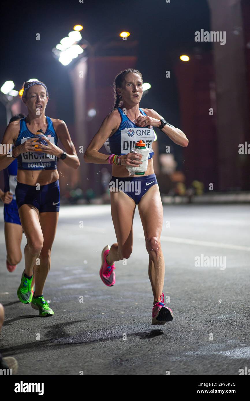 Carrie Dimoff participating in the Doha 2019 World Athletics ...