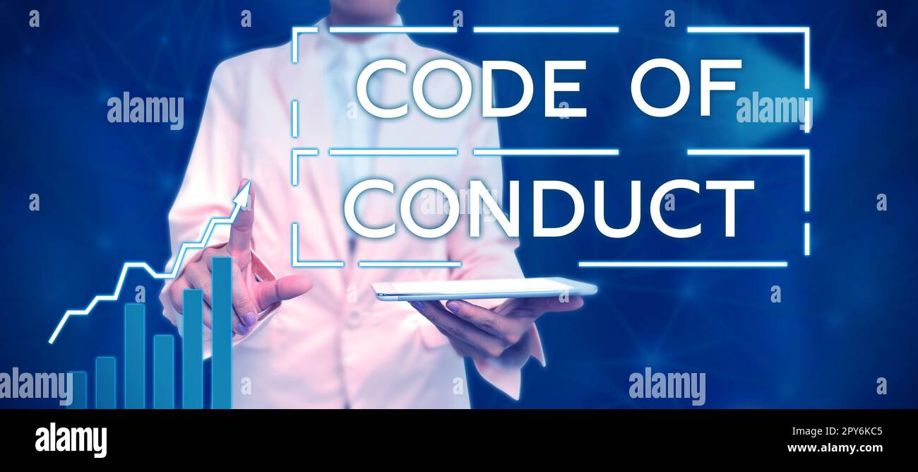 Text sign showing Code Of Conduct. Business overview Ethics rules moral ...