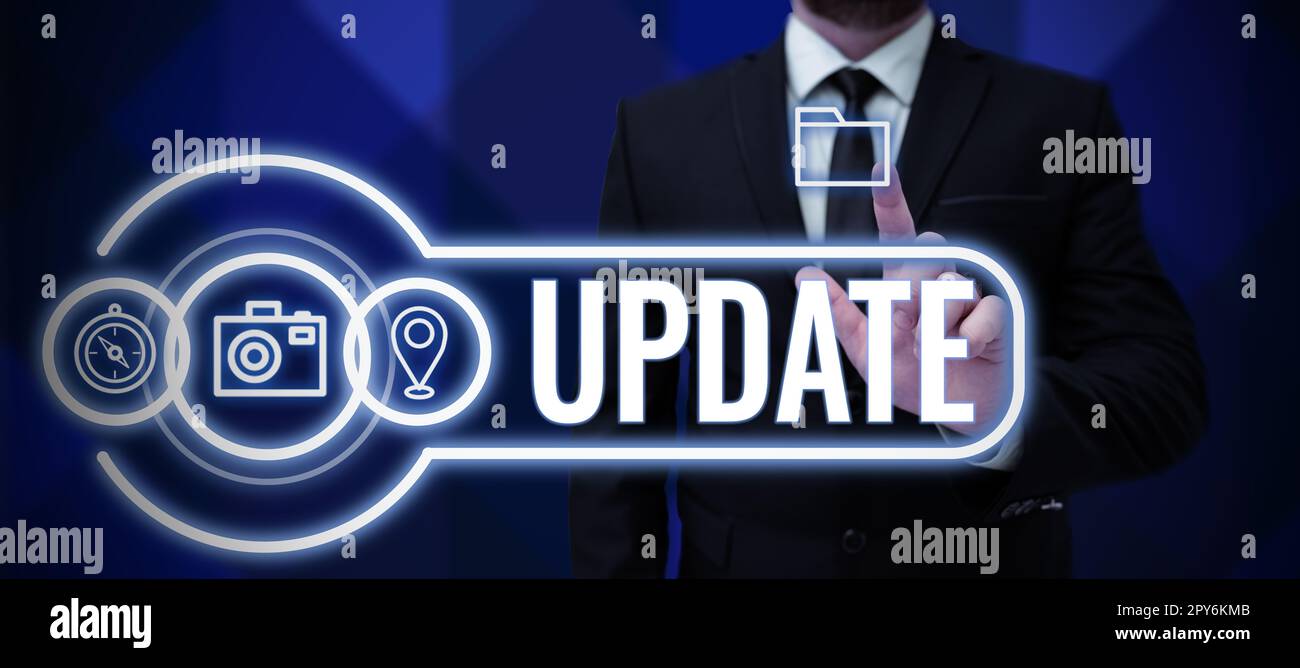 Hand writing sign Update. Internet Concept Up to date Make something more modern or updated ...