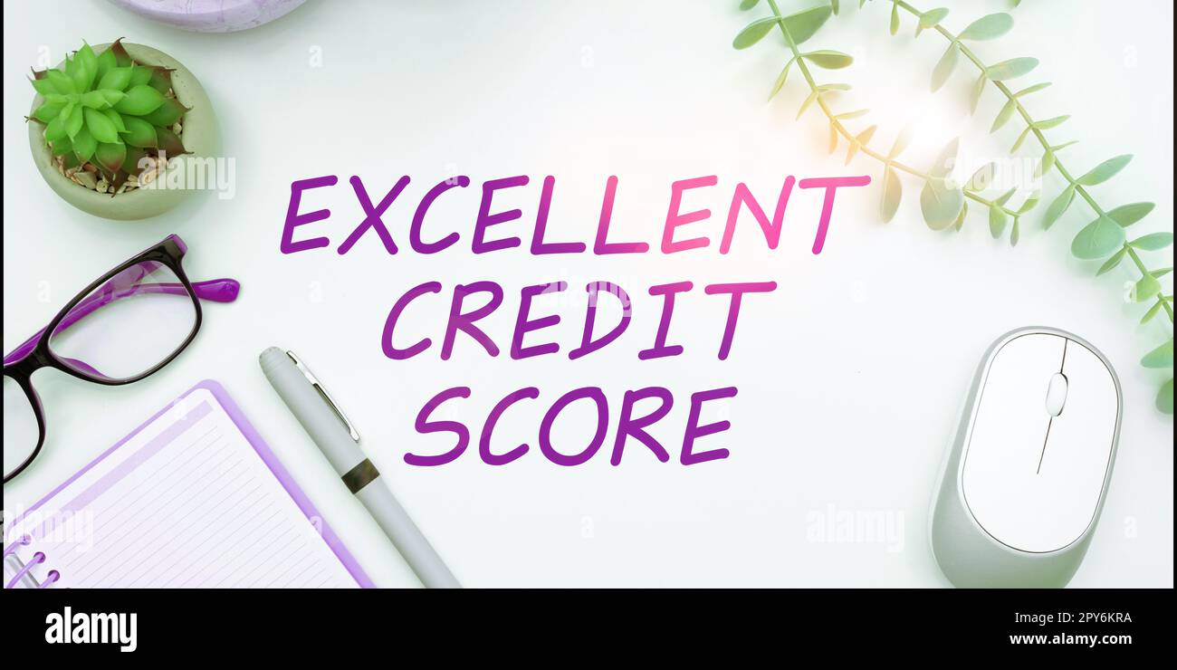 Hand writing sign Excellent Credit Score. Business concept person's ...