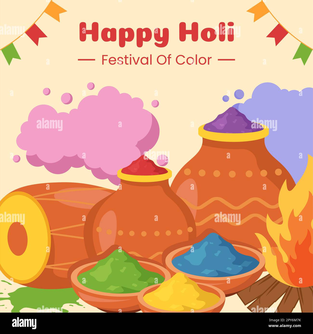 Happy Holi Festival Social Media Background Illustration Flat Cartoon ...