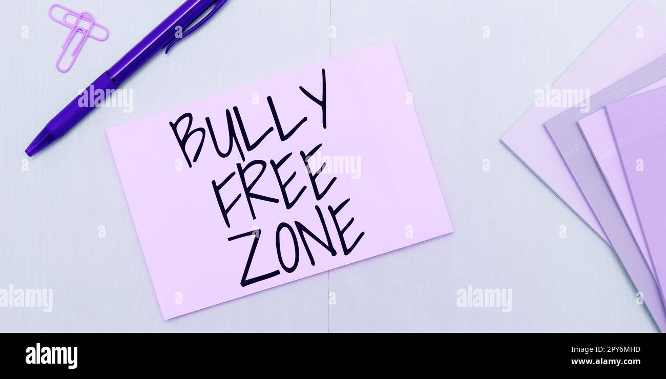 Text showing inspiration Bully Free Zone. Word Written on Be respectful ...