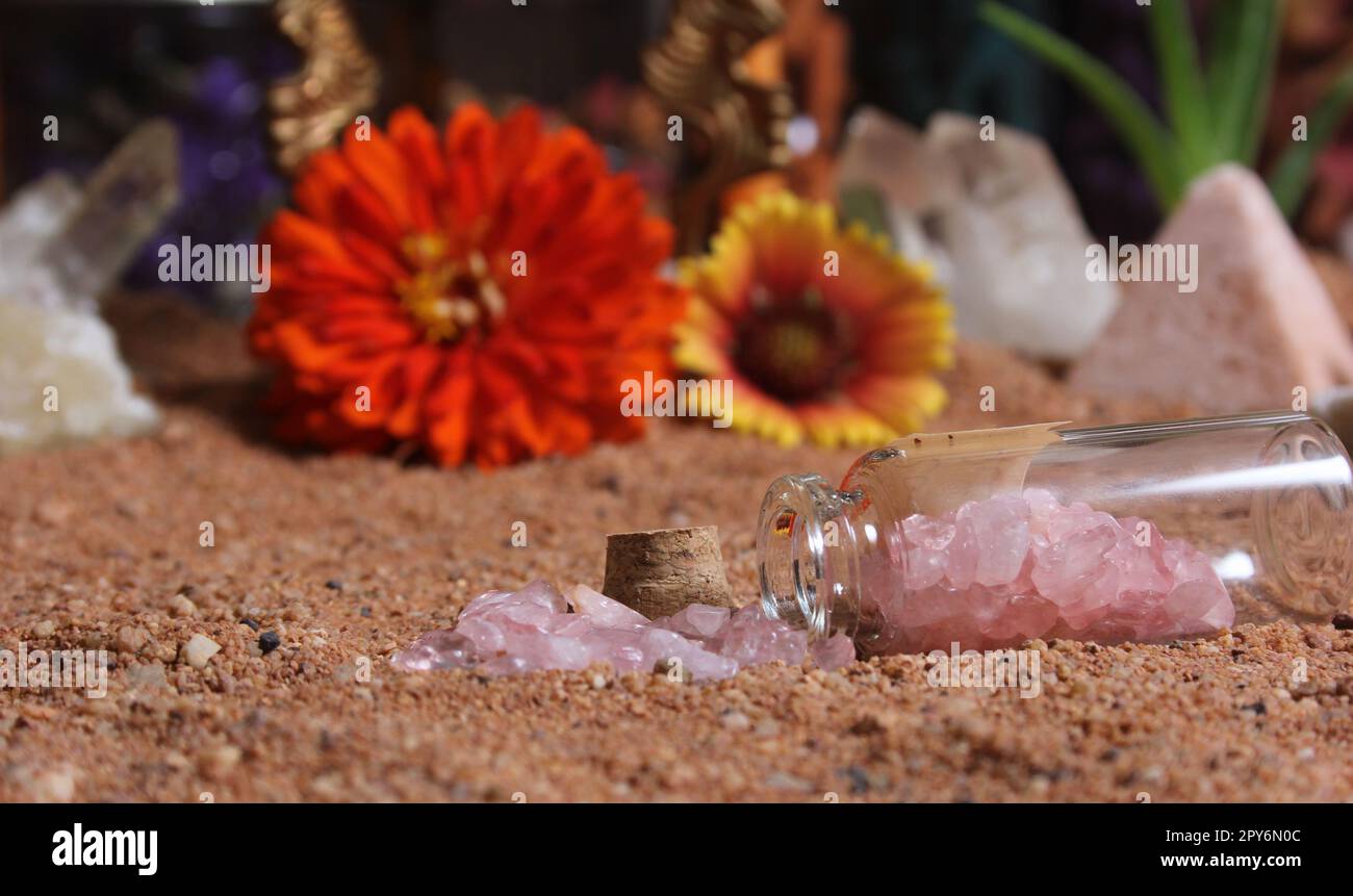 Flower With Pyrite Rocks and Chakra Crystals on Australian Red Sand ...