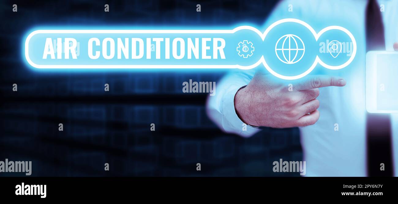 Hand writing sign Air Conditioner. Business overview apparatus for ...