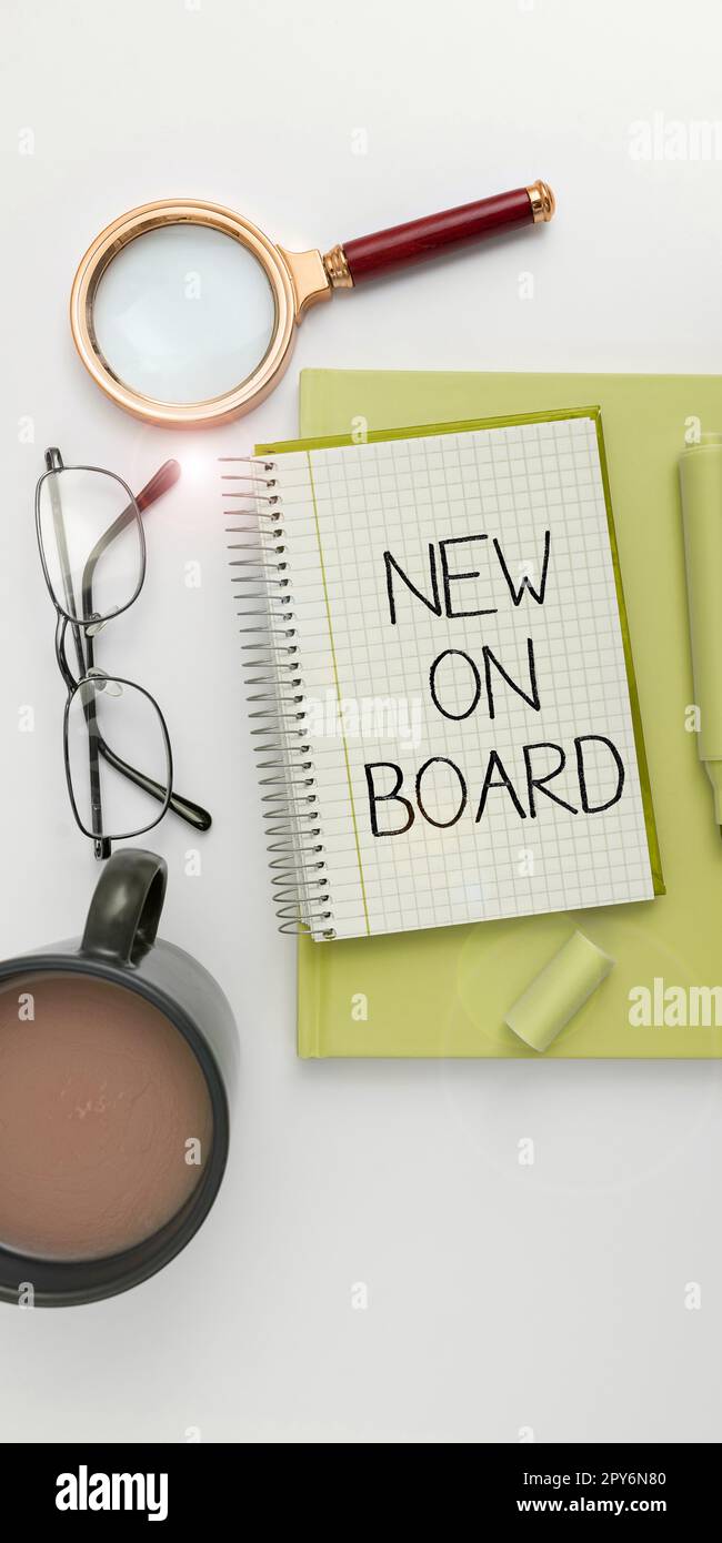 Hand writing sign New On Board. Business overview Welcome to the team ...