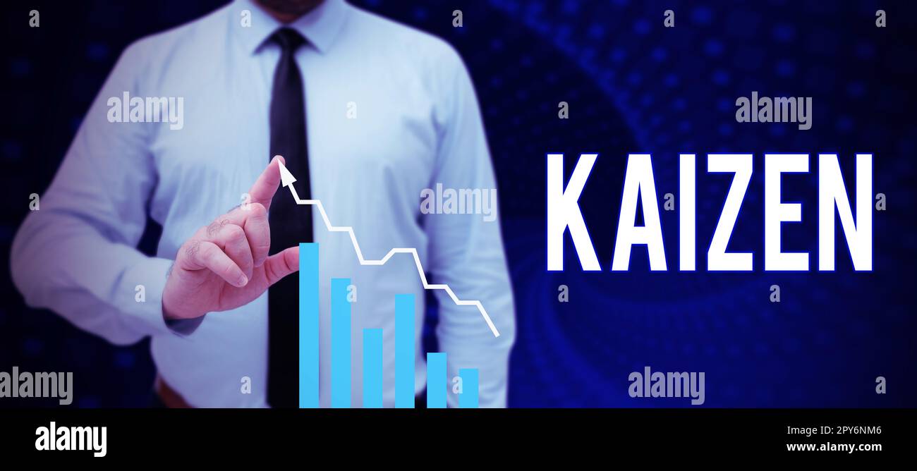 Hand writing sign Kaizen. Internet Concept a Japanese business philosophy of improvement of ...