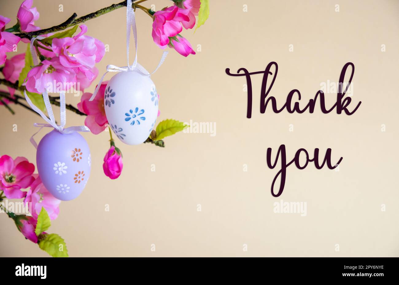 Easter Egg Decoration With Flower Bouquet, English Text Thank You Stock ...