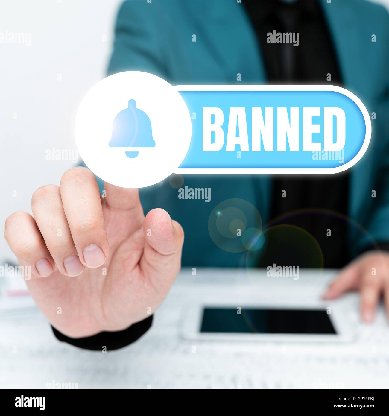 Text caption presenting Banned. Business concept Officially prevent ...