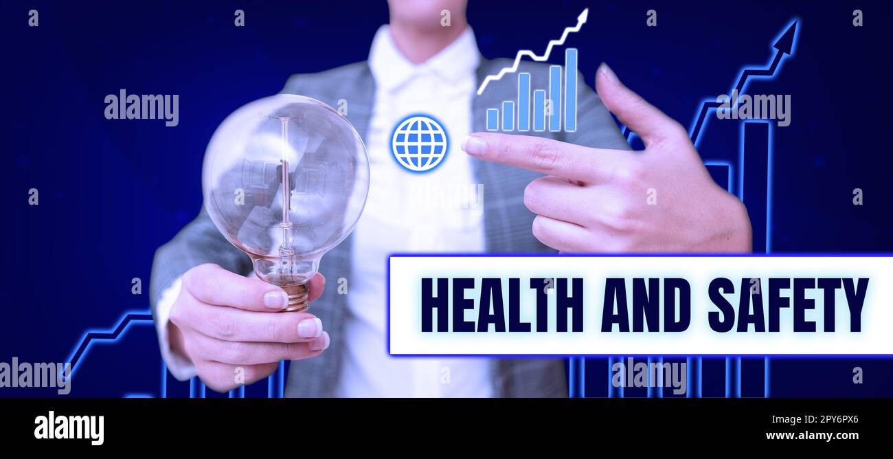 Sign displaying Health And Safety. Business idea Taking the appropriate ...