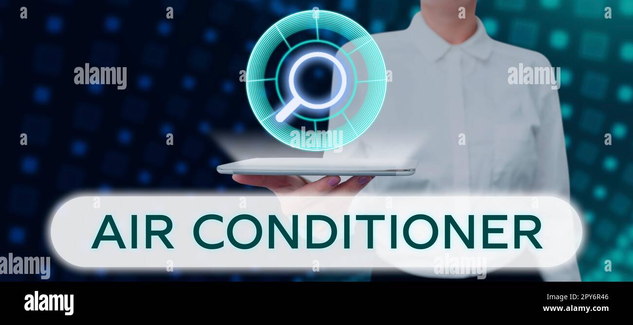 Hand writing sign Air Conditioner. Word for apparatus for washing air ...