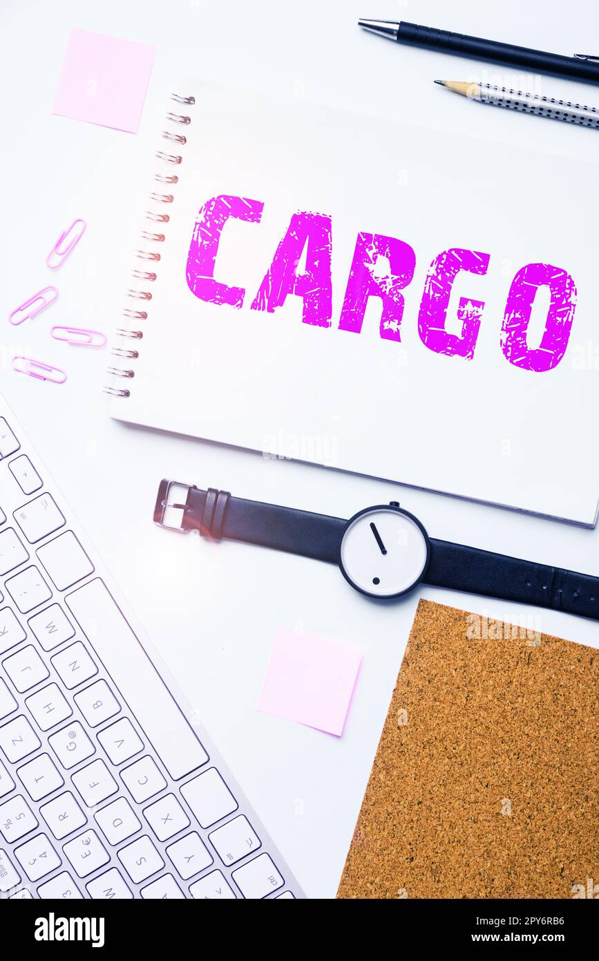 Writing displaying text Cargo. Conceptual photo The goods Merchandise ...