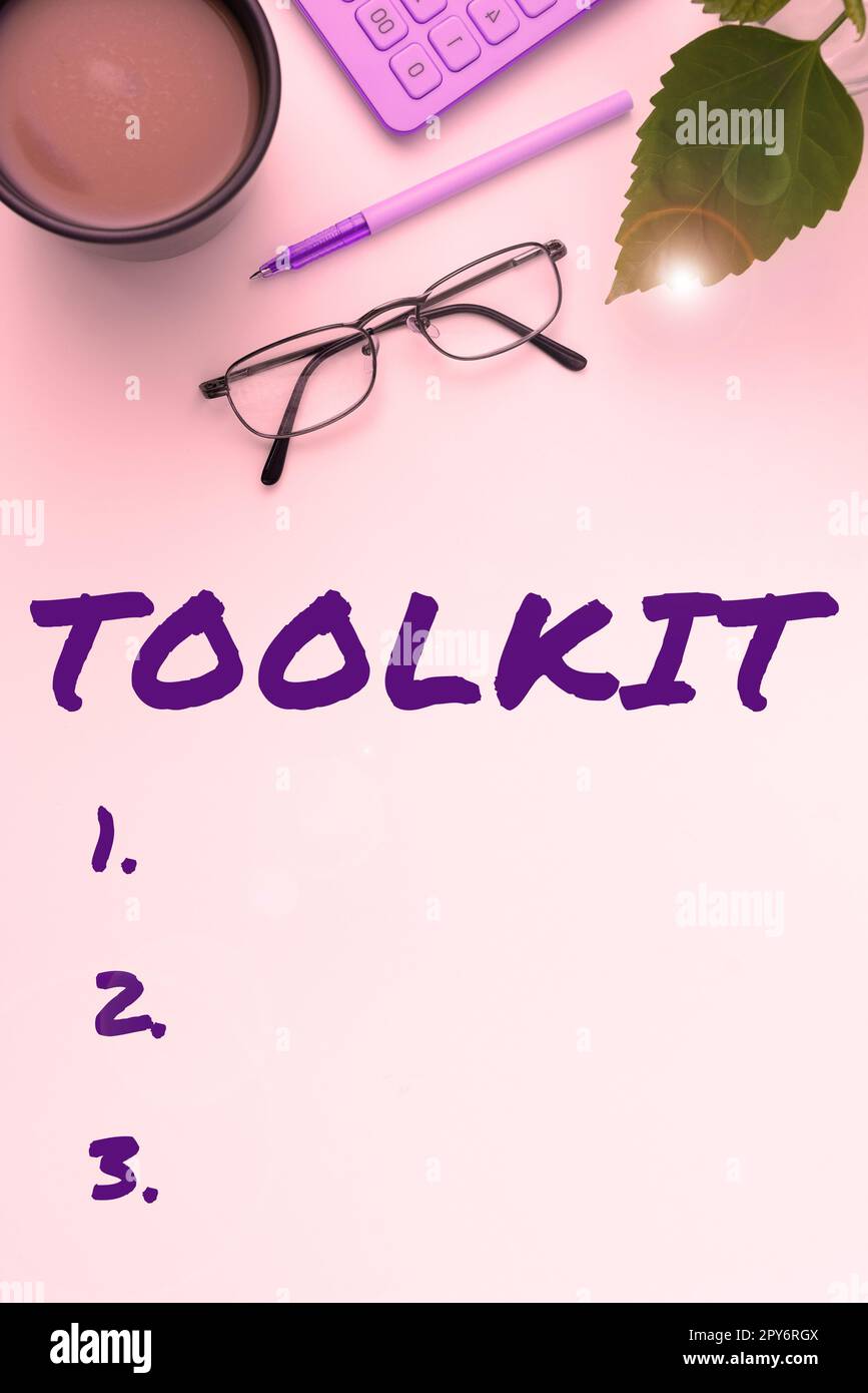 Sign displaying Toolkit. Business idea set of tools kept in a bag or ...