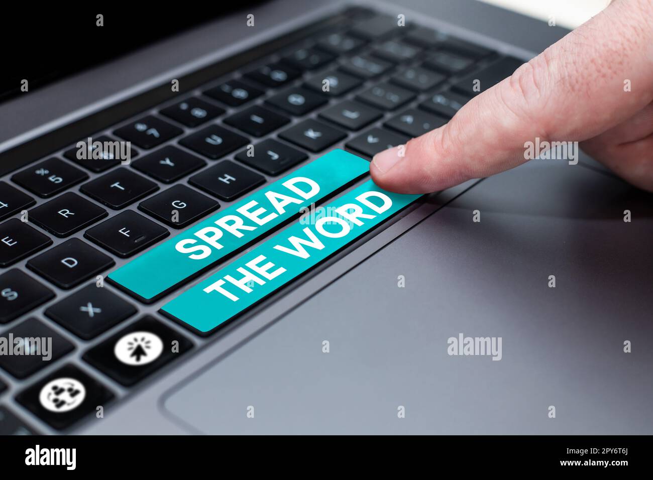 Conceptual caption Spread The Word. Business overview share the ...