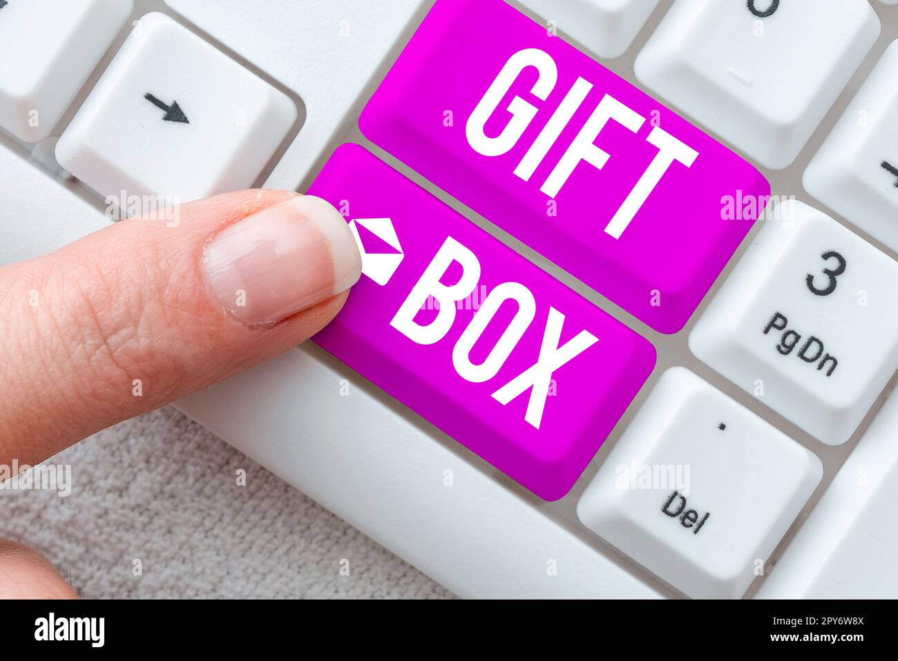 Text caption presenting Gift Box. Word for A small cointainer with ...