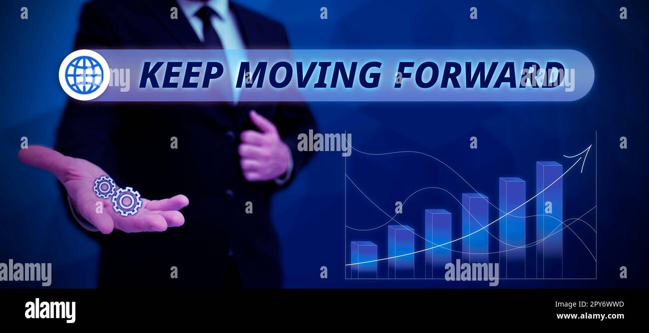 Hand writing sign Keep Moving Forward. Concept meaning invitation ...