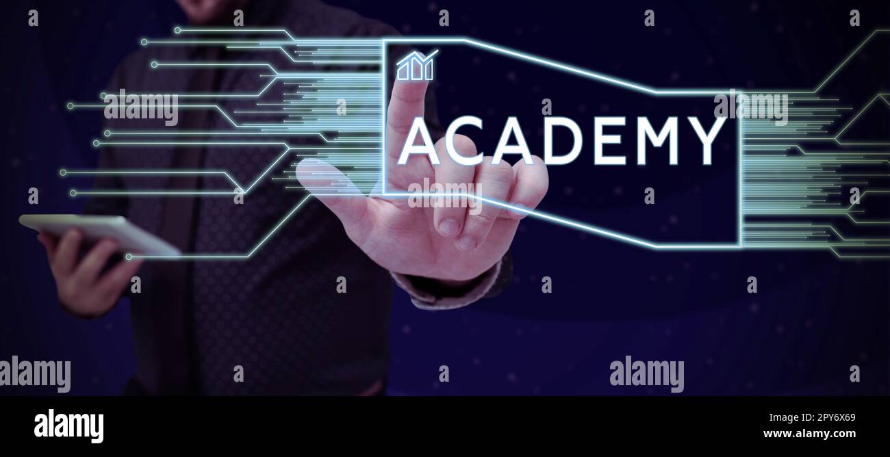 Conceptual caption Academy. Word Written on where students can go to ...