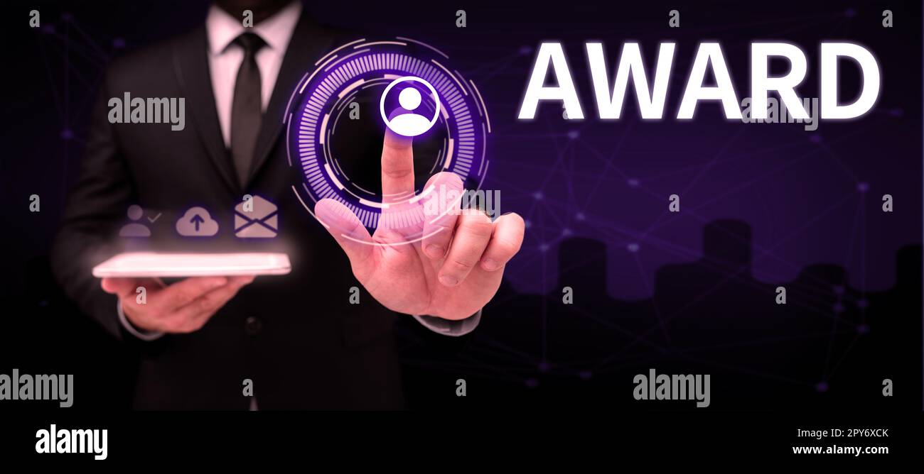 Inspiration showing sign Award. Business showcase Prize and other mark ...