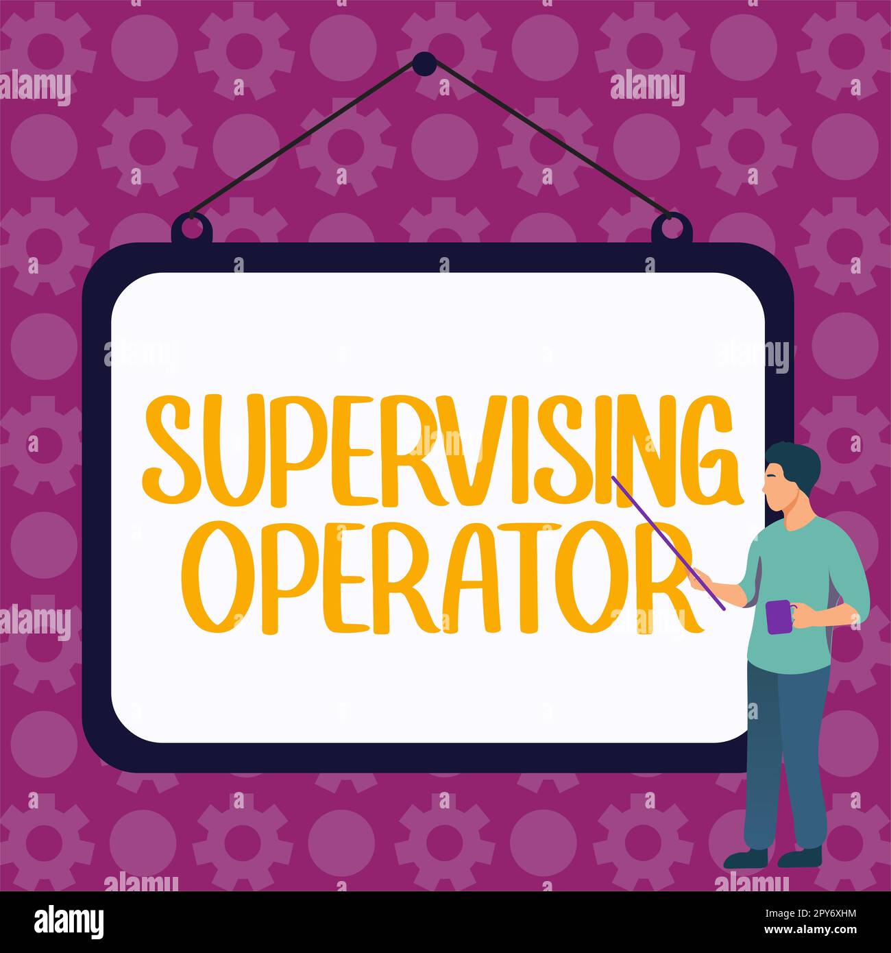 Sign displaying Supervising Operator. Business overview monitoring and ...