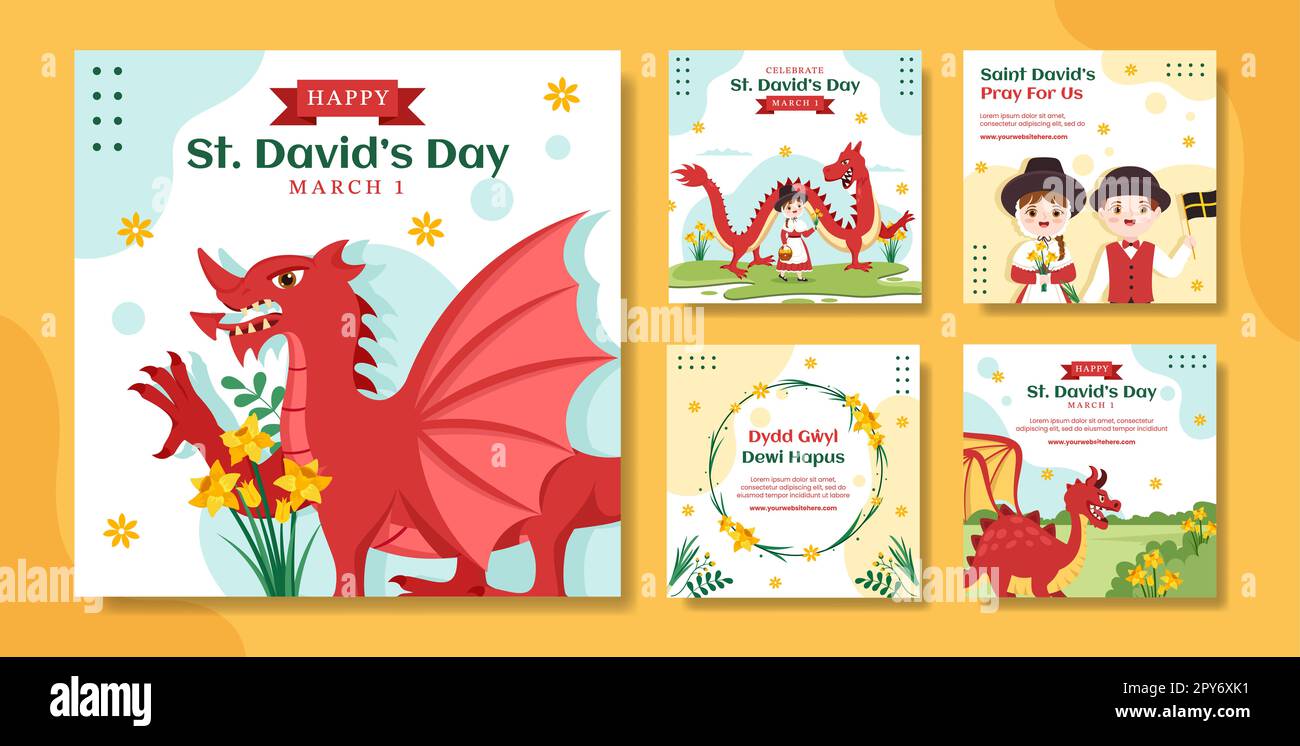 Happy St David's Day Social Media Post Flat Cartoon Hand Drawn ...