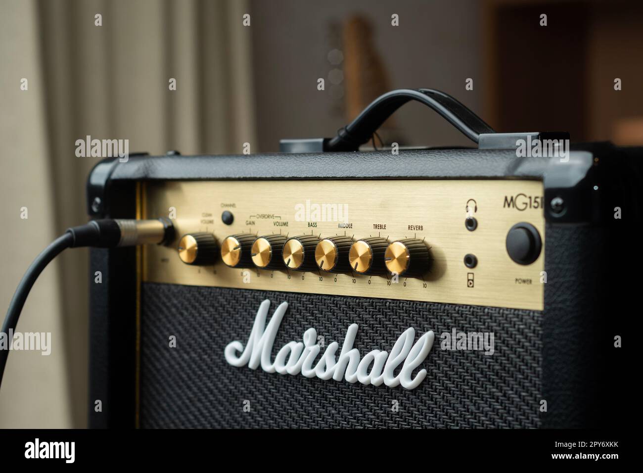 Carrara, Italy - May 2, 2023 - Marshall guitar amplifier with jack ...