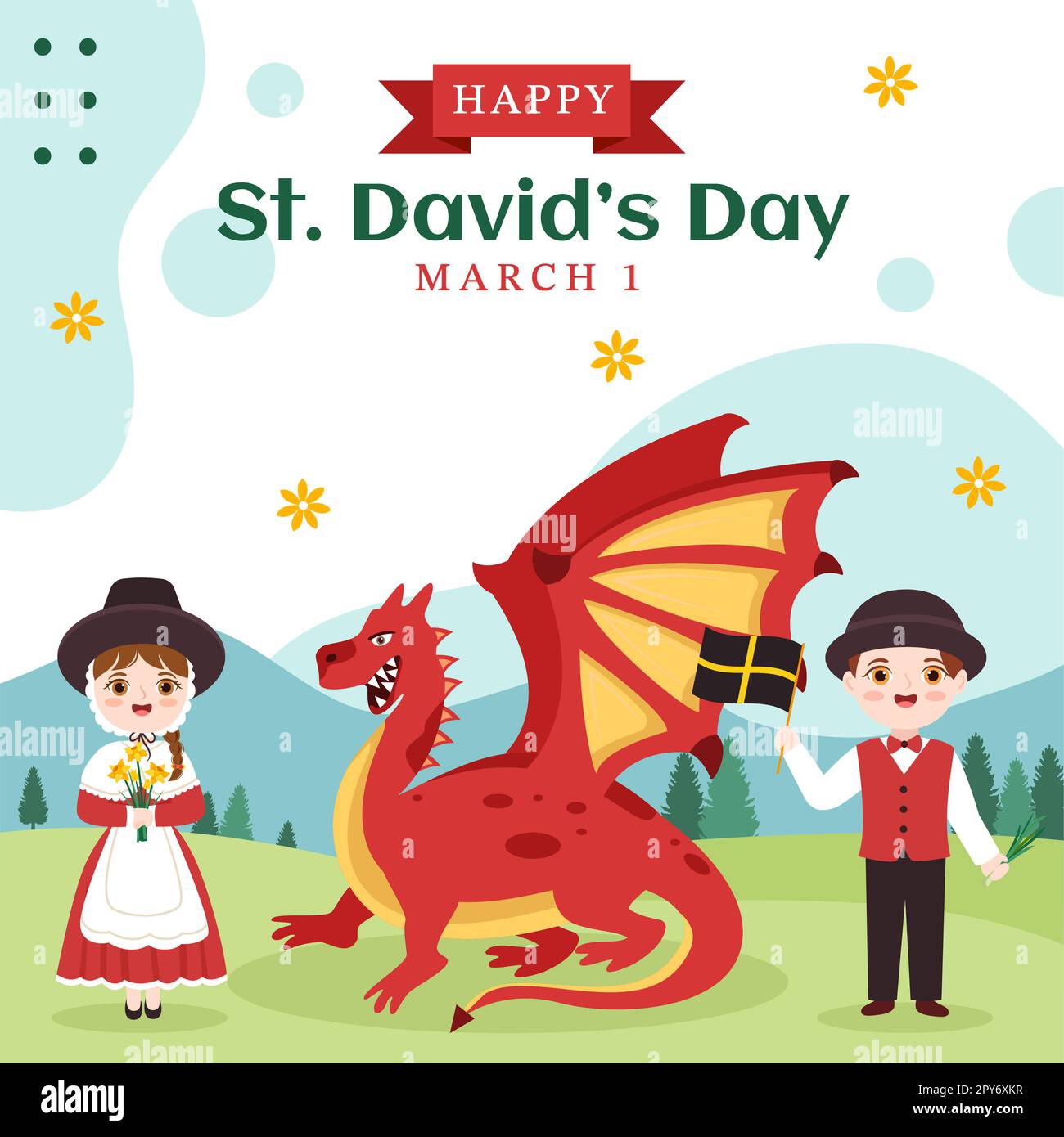 Happy St David's Day Social Media Background Illustration Flat Cartoon ...