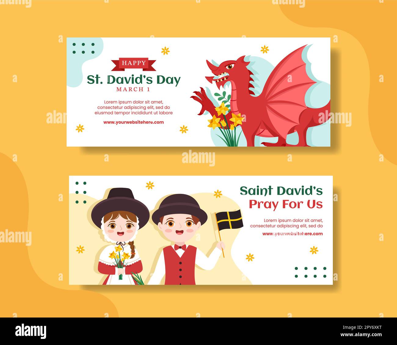 Happy St David's Day Horizontal Banner Flat Cartoon Hand Drawn ...