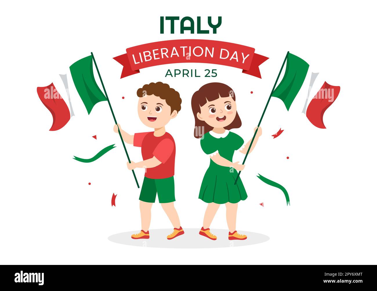 Italy Liberation Day Illustration with Kids, Holiday Celebrate on April ...