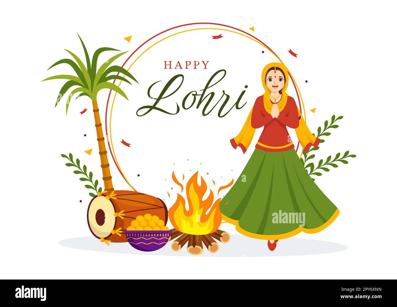 Happy Lohri Festival of Punjab India Illustration with Playing Dance ...