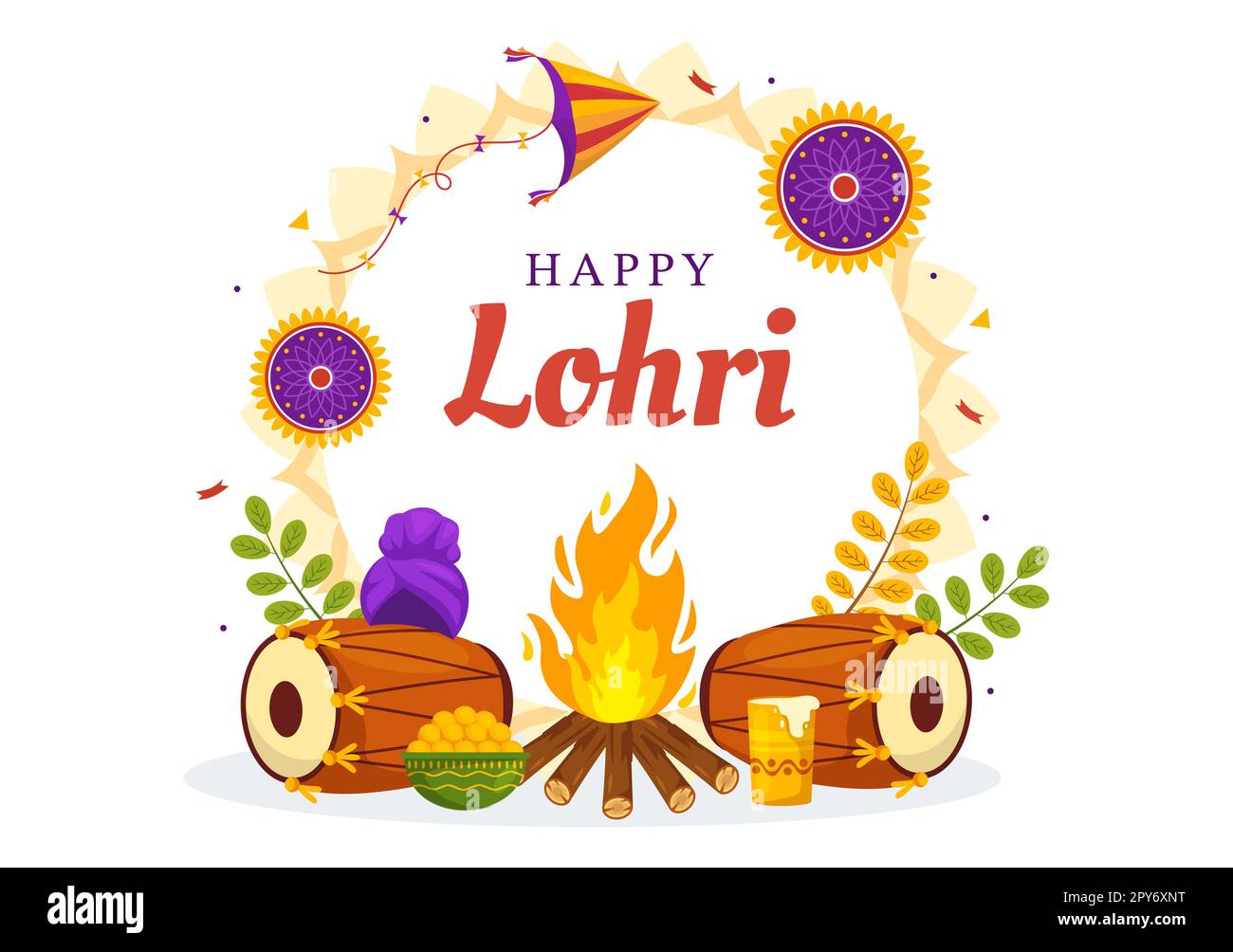 Happy Lohri Festival of Punjab India Illustration with Playing Dance ...