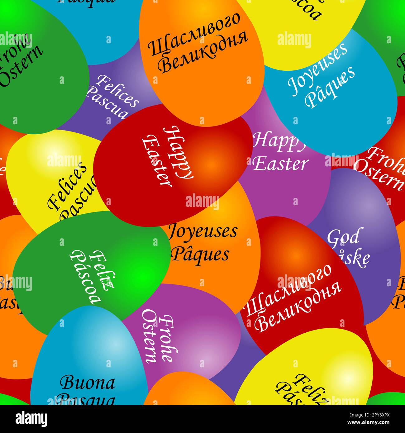 Colored eggs with the message Happy Easter in different languages Stock ...