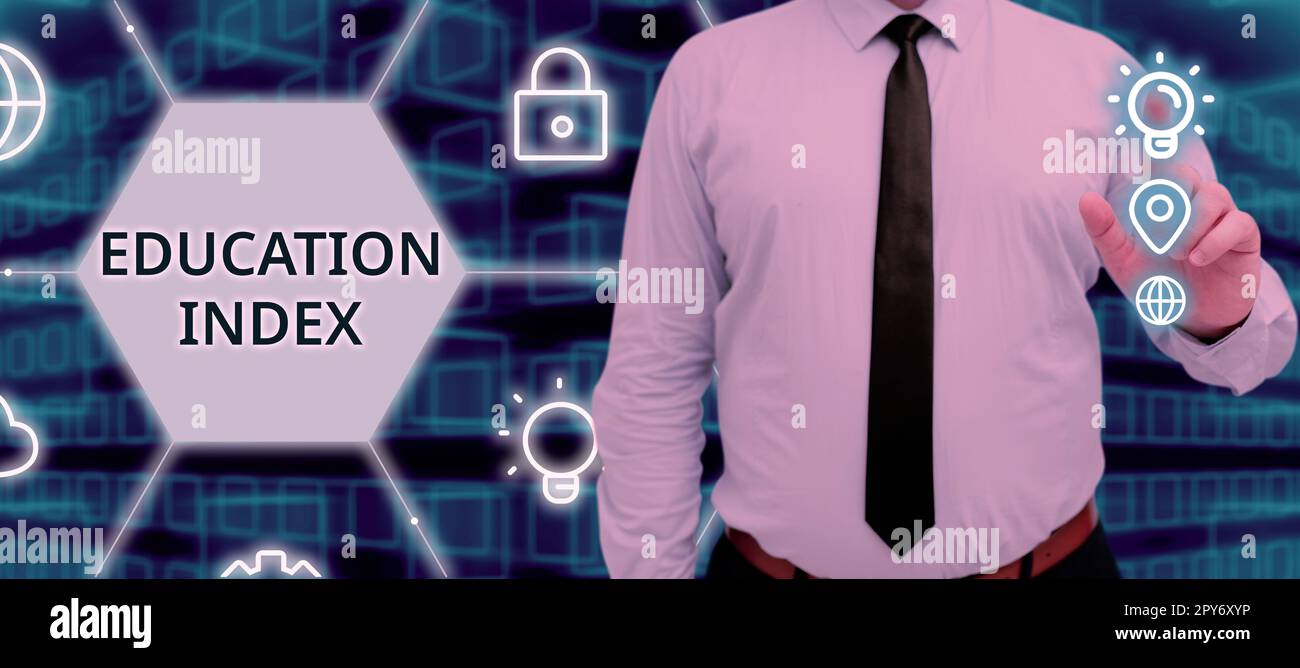 Text caption presenting Education Index. Word Written on aiming to meet ...