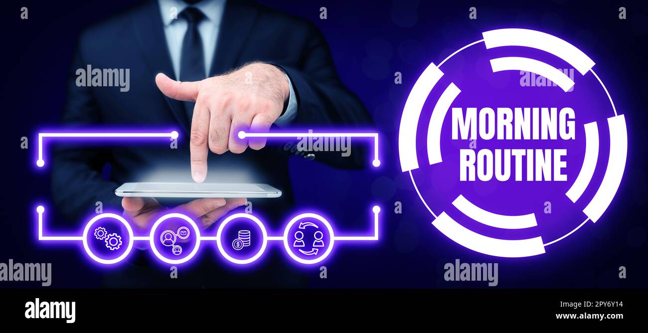 Handwriting text Morning Routine. Business overview initiation of ...