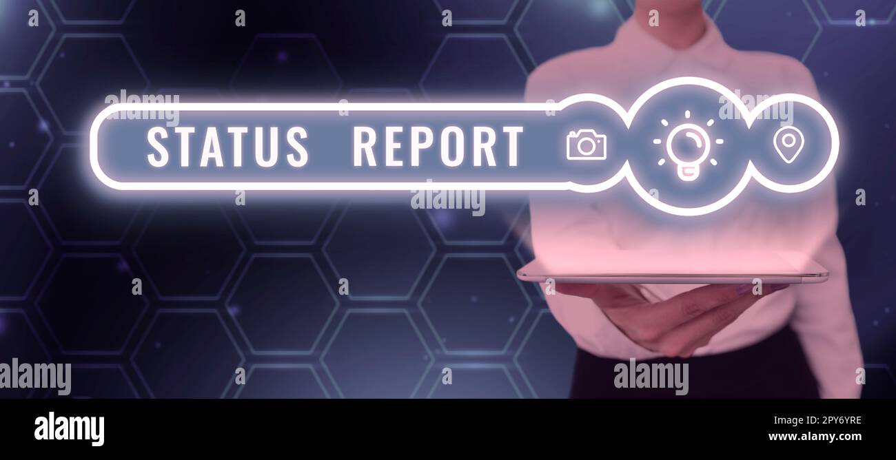 Hand writing sign Status Report. Concept meaning Update Summary of ...