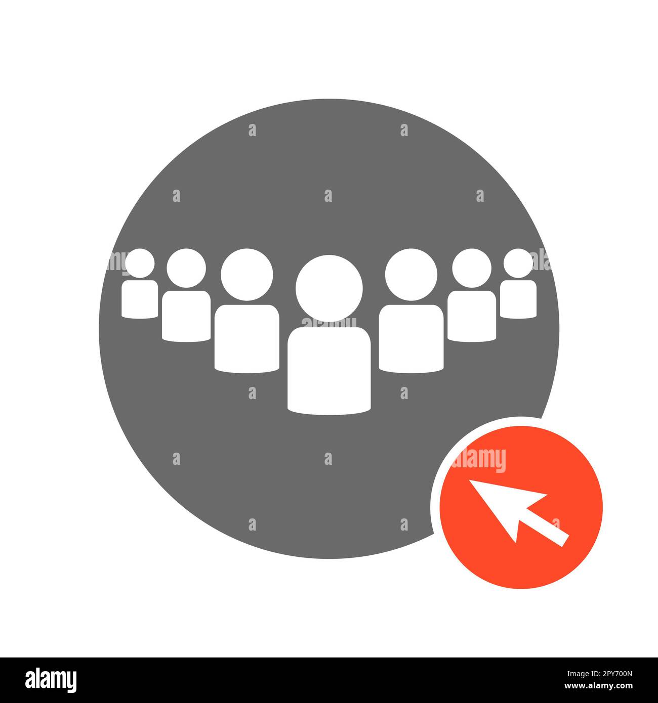 Grey Button with red computer arrow: Large group of People online Stock ...