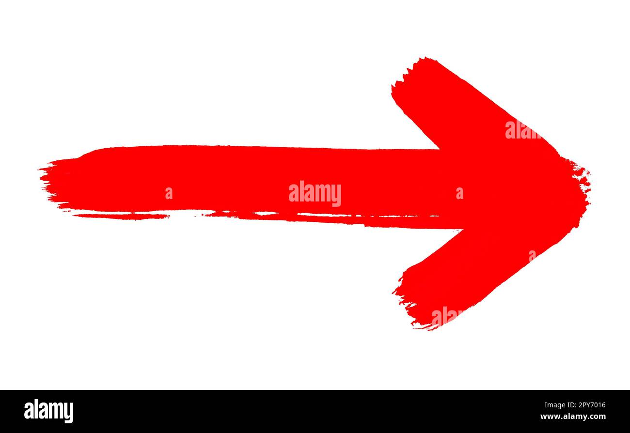 Hand painted arrow with red color showing right - Paintbrush drawing ...