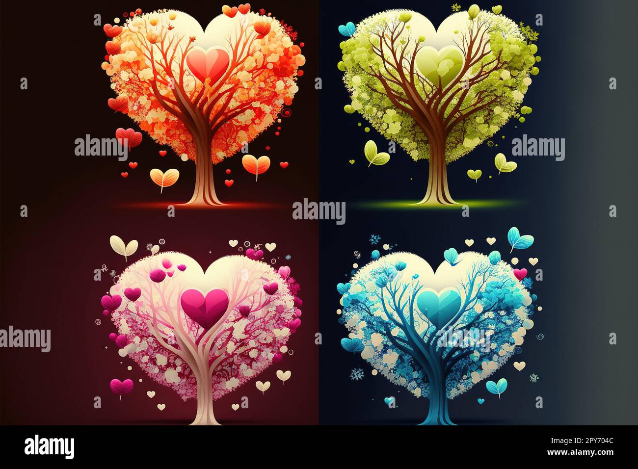 heart shaped stylized trees with colorful leaves Stock Photo - Alamy