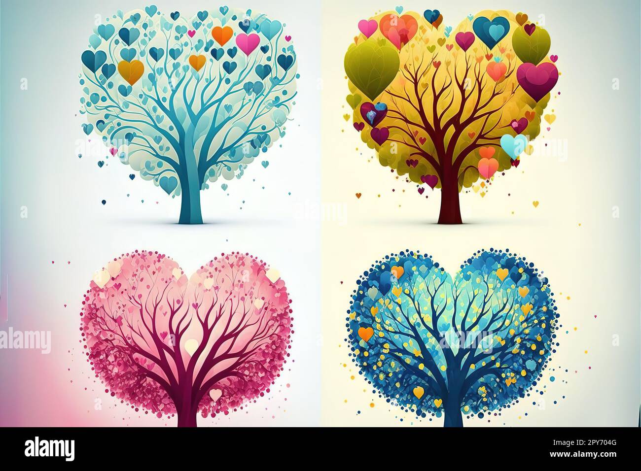 heart shaped stylized trees with colorful leaves Stock Photo - Alamy