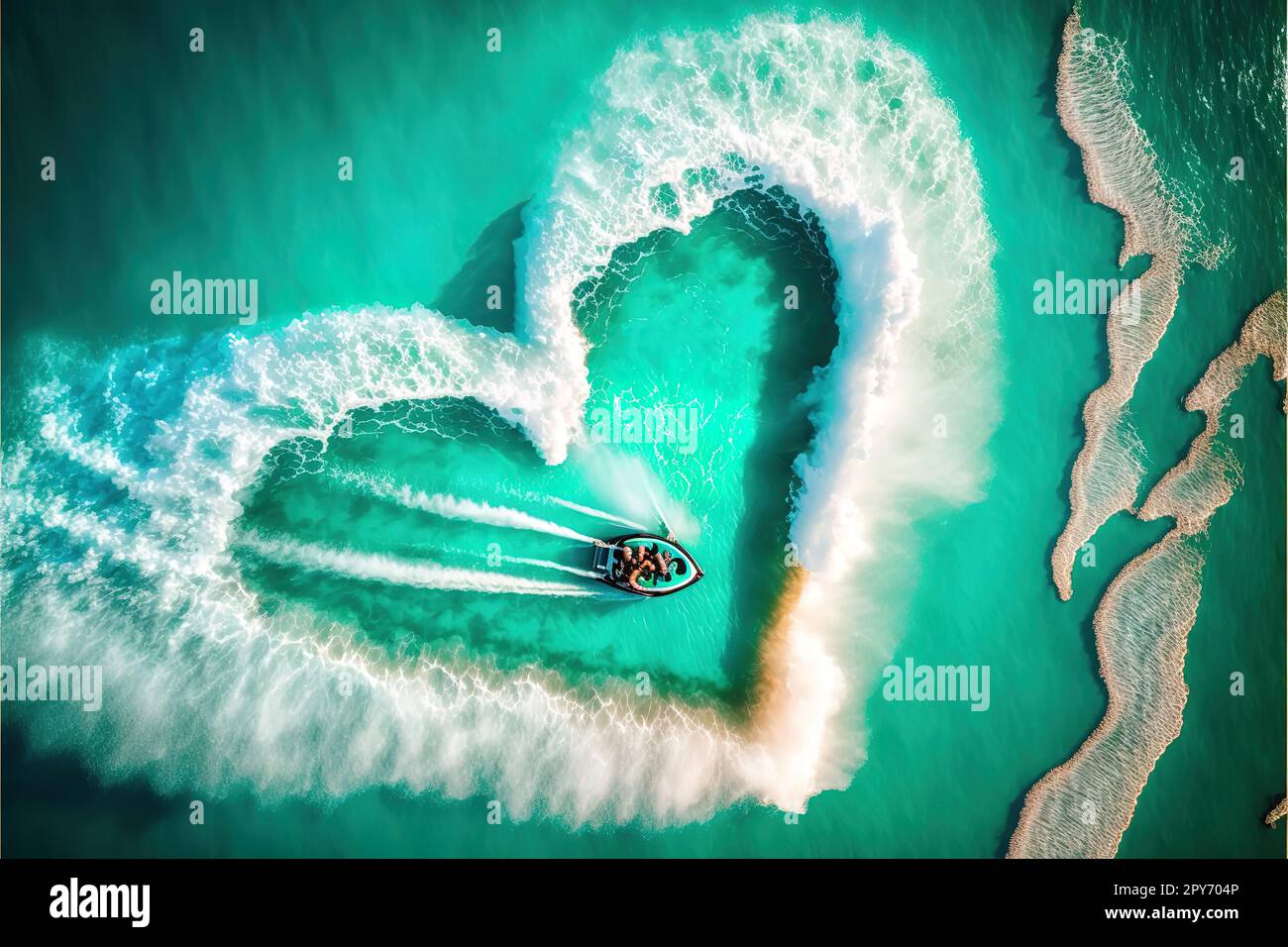 Aerial view of heart shaped trace on turquoise blue sea Stock Photo - Alamy
