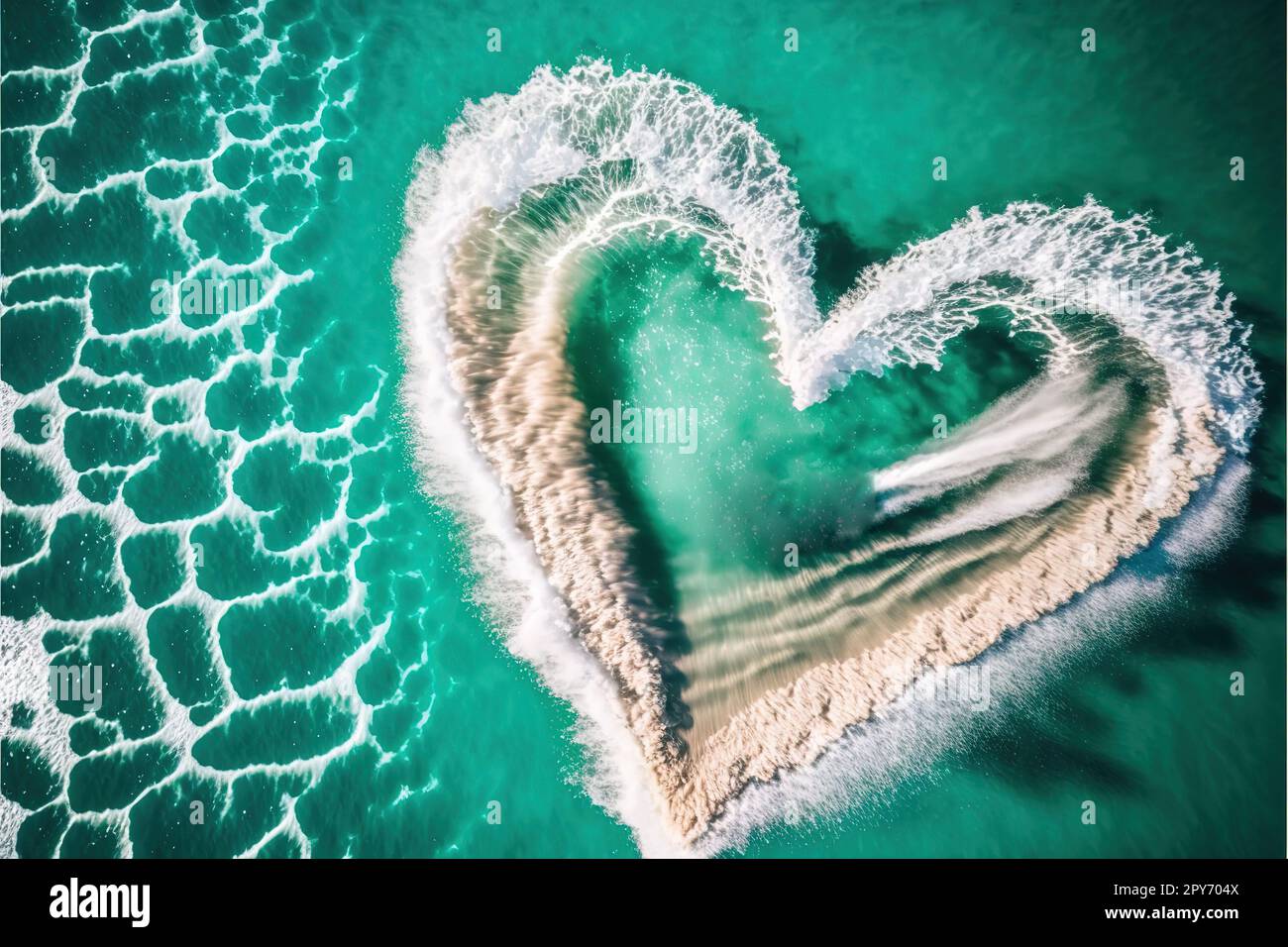 Aerial view of heart shaped trace on turquoise blue sea Stock Photo - Alamy