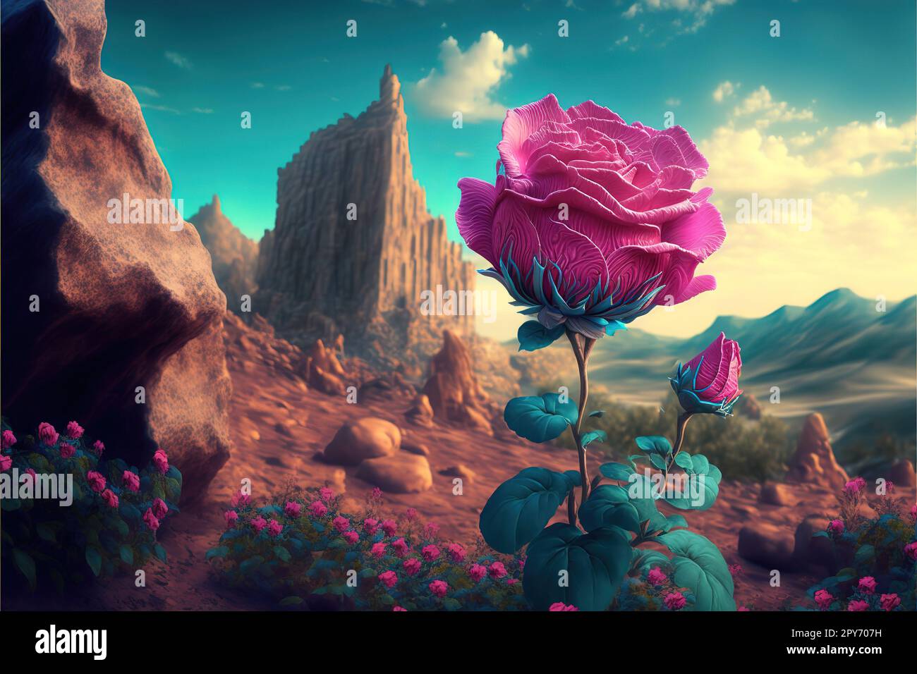 rose in the background of the landscape Stock Photo - Alamy