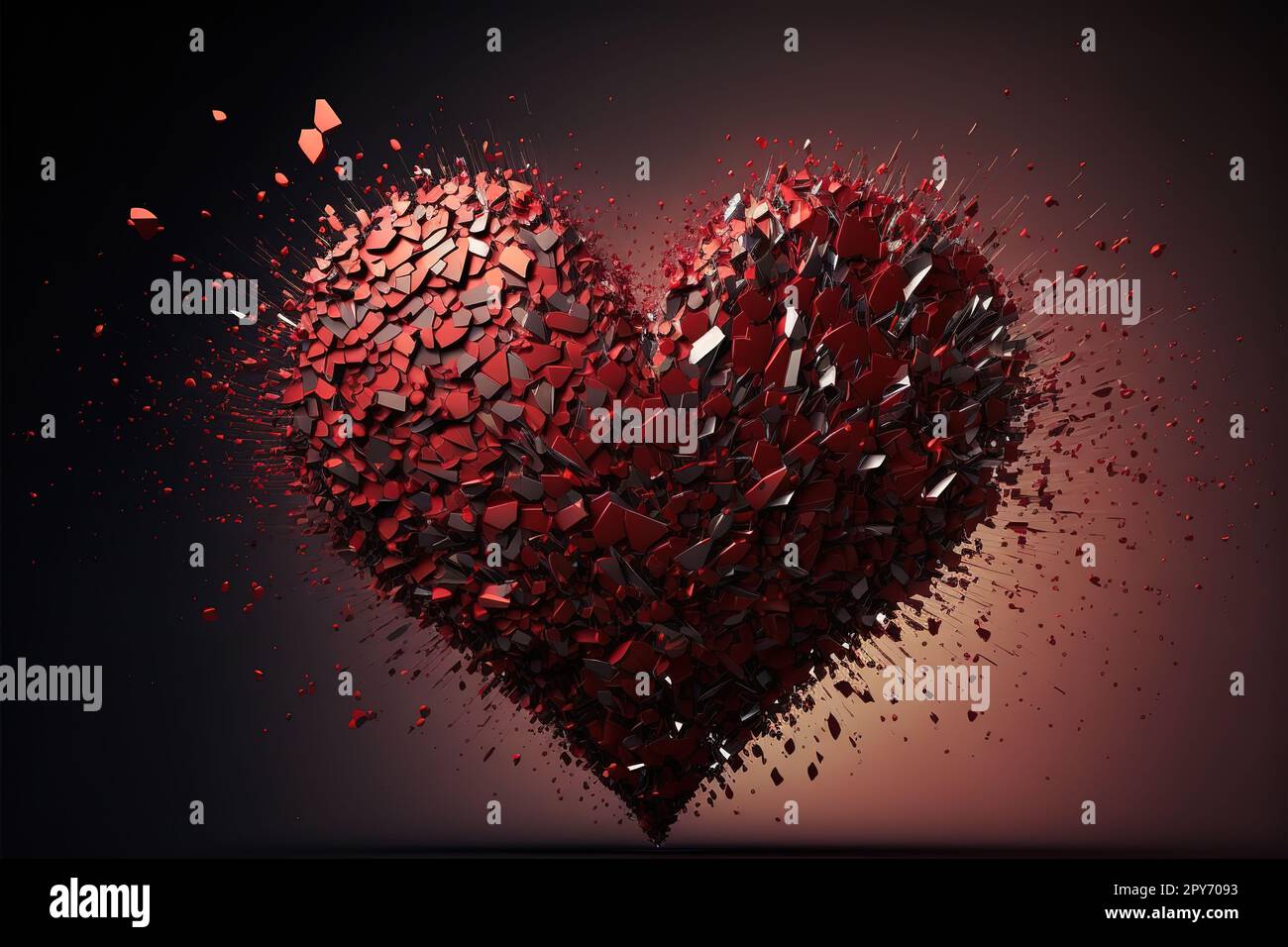 Shiny red heart exploding in thousand pieces Stock Photo - Alamy