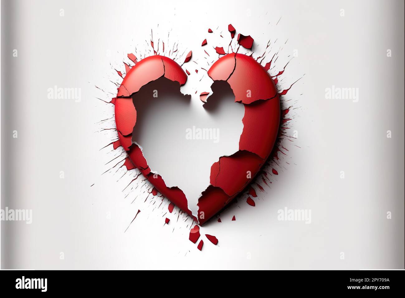 Heart shaped red hole torn through paper, isolated on white background ...