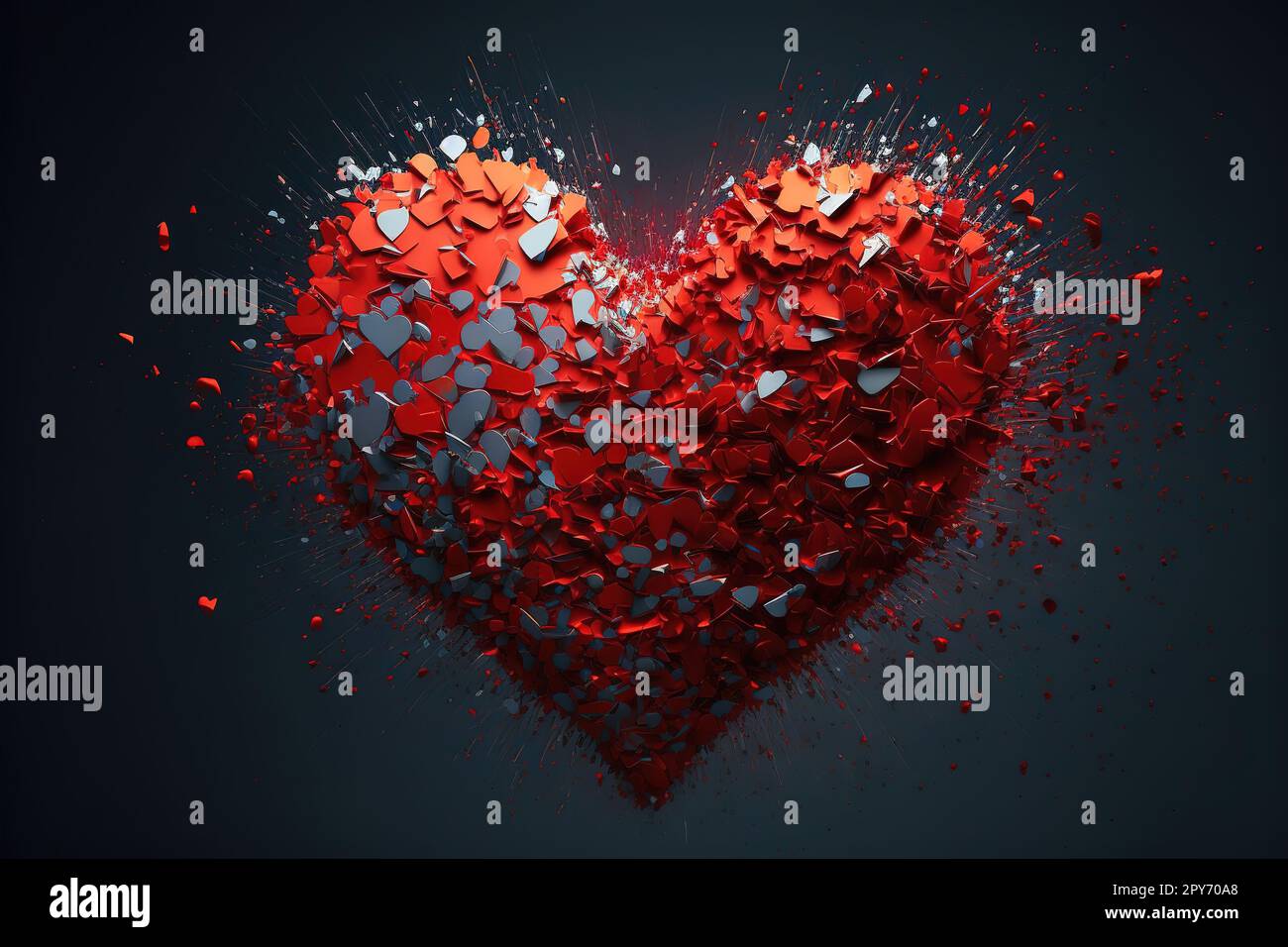 Shiny red heart exploding in thousand pieces Stock Photo - Alamy