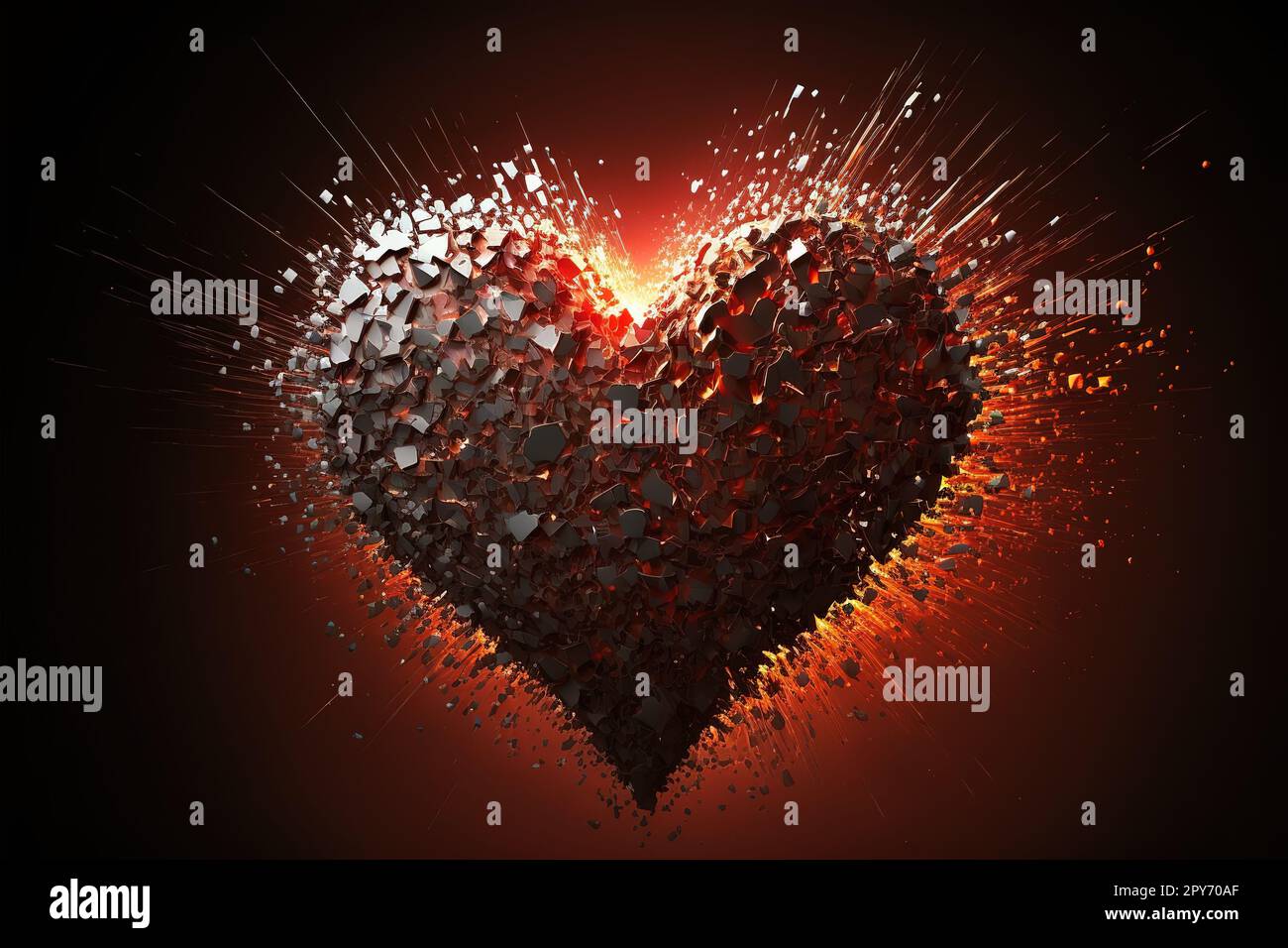 Shiny red heart exploding in thousand pieces Stock Photo - Alamy