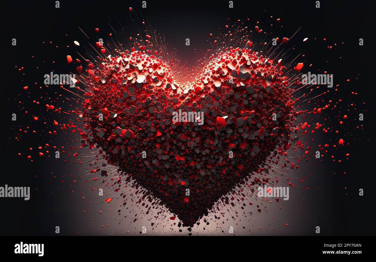 Shiny red heart exploding in thousand pieces Stock Photo - Alamy