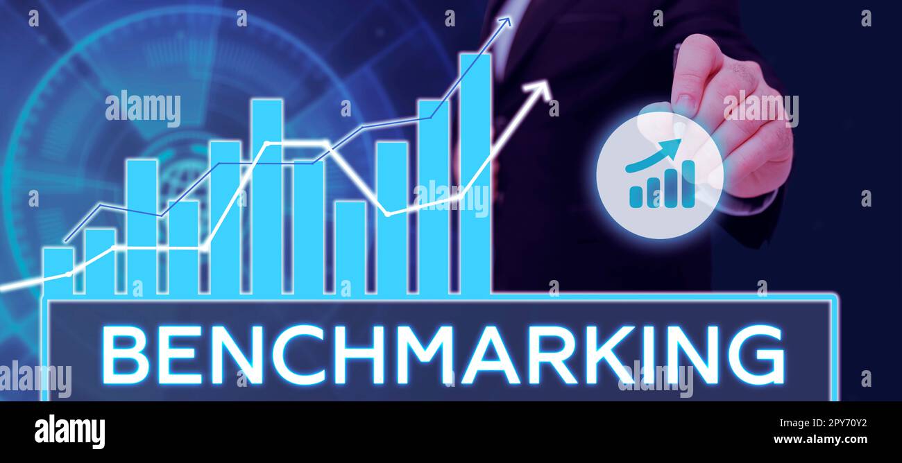 Hand writing sign Benchmarking. Business approach Evaluate something by ...