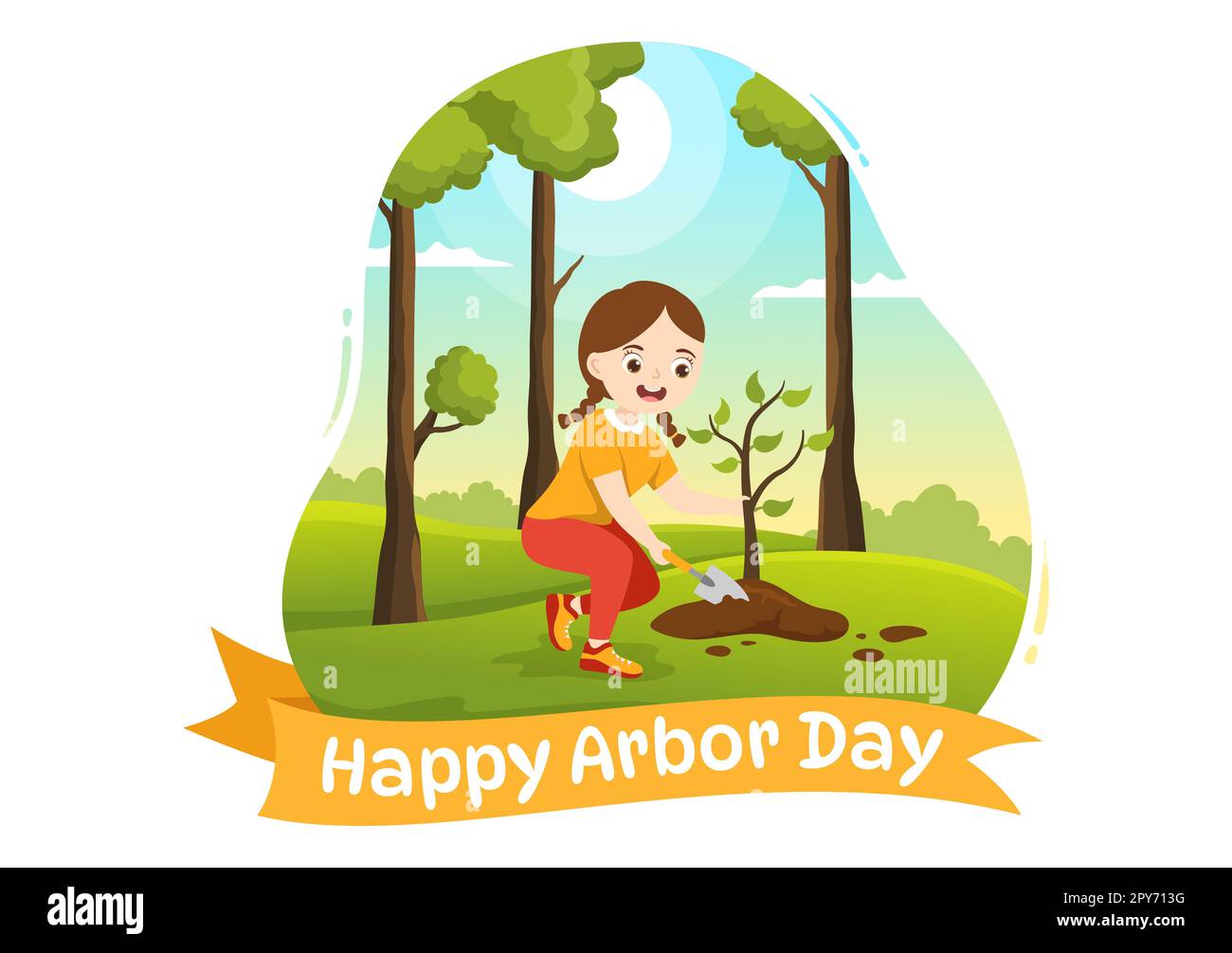 Happy Arbor Day on April 28 Illustration with Kids Planting a Tree and ...