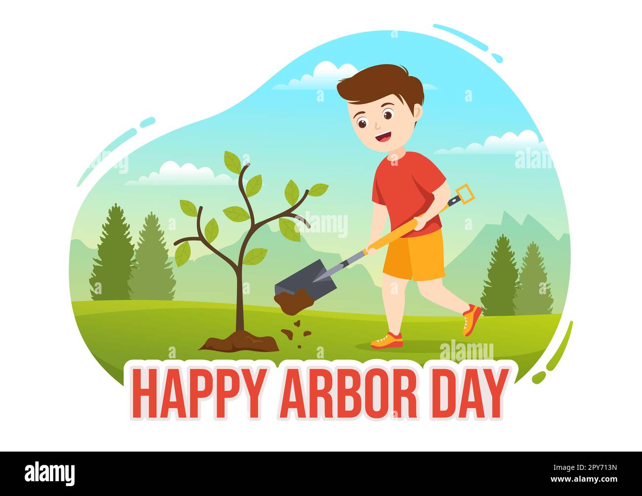 Happy Arbor Day on April 28 Illustration with Kids Planting a Tree and ...
