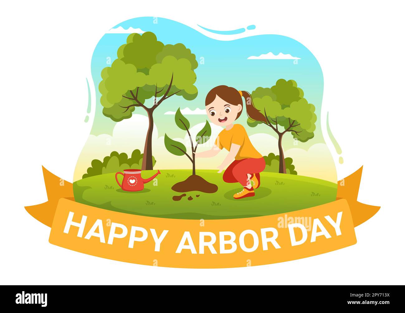 Happy Arbor Day on April 28 Illustration with Kids Planting a Tree and ...
